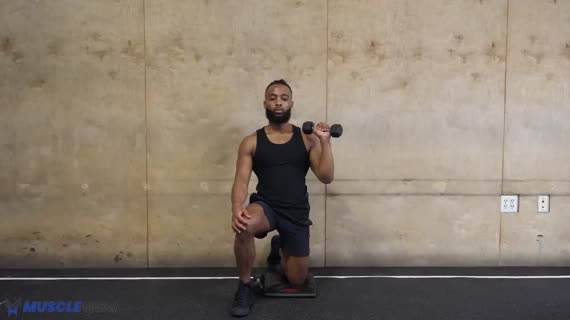 MuscleWiki - Dumbbell Half Kneeling Single Arm Overhead Press - Shoulders
