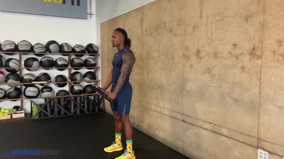 Bicep Curls Into Overhead Press MuscleWiki Plate Curl To Overhead