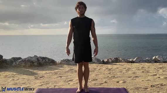 Wide Legged Standing Forward Bend Holding Heels Exercise Guide ...